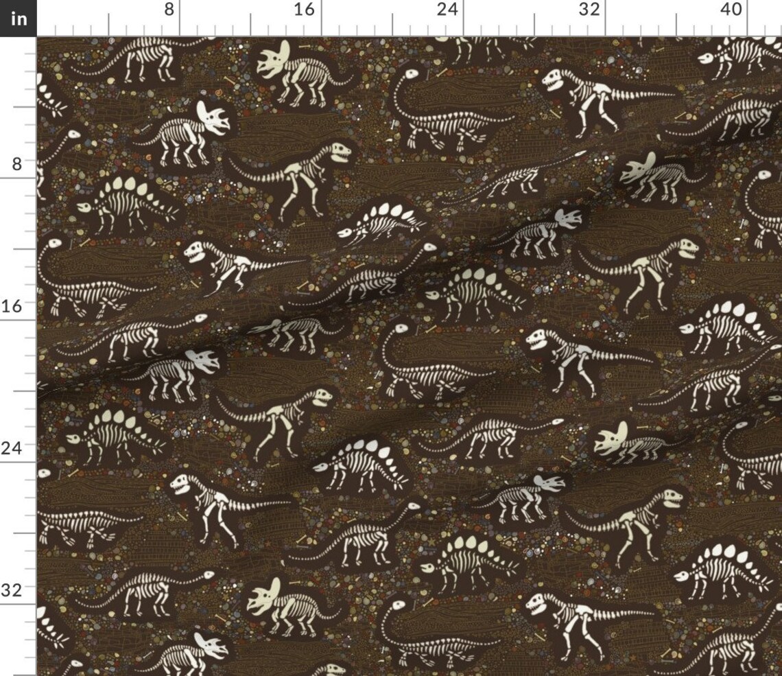 Dinosaur Fossils Fabric Dinosaur Fossils Brown by Cecca - Etsy