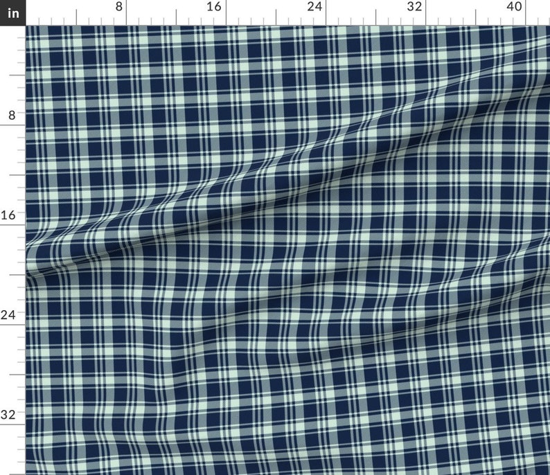 Blue Plaid Fabric Fall Plaid Dark Blue and Mint by - Etsy