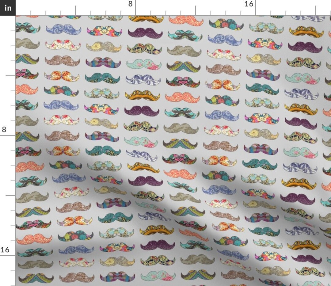 Patterned Mustache Fabric Mustache Mania grey by - Etsy
