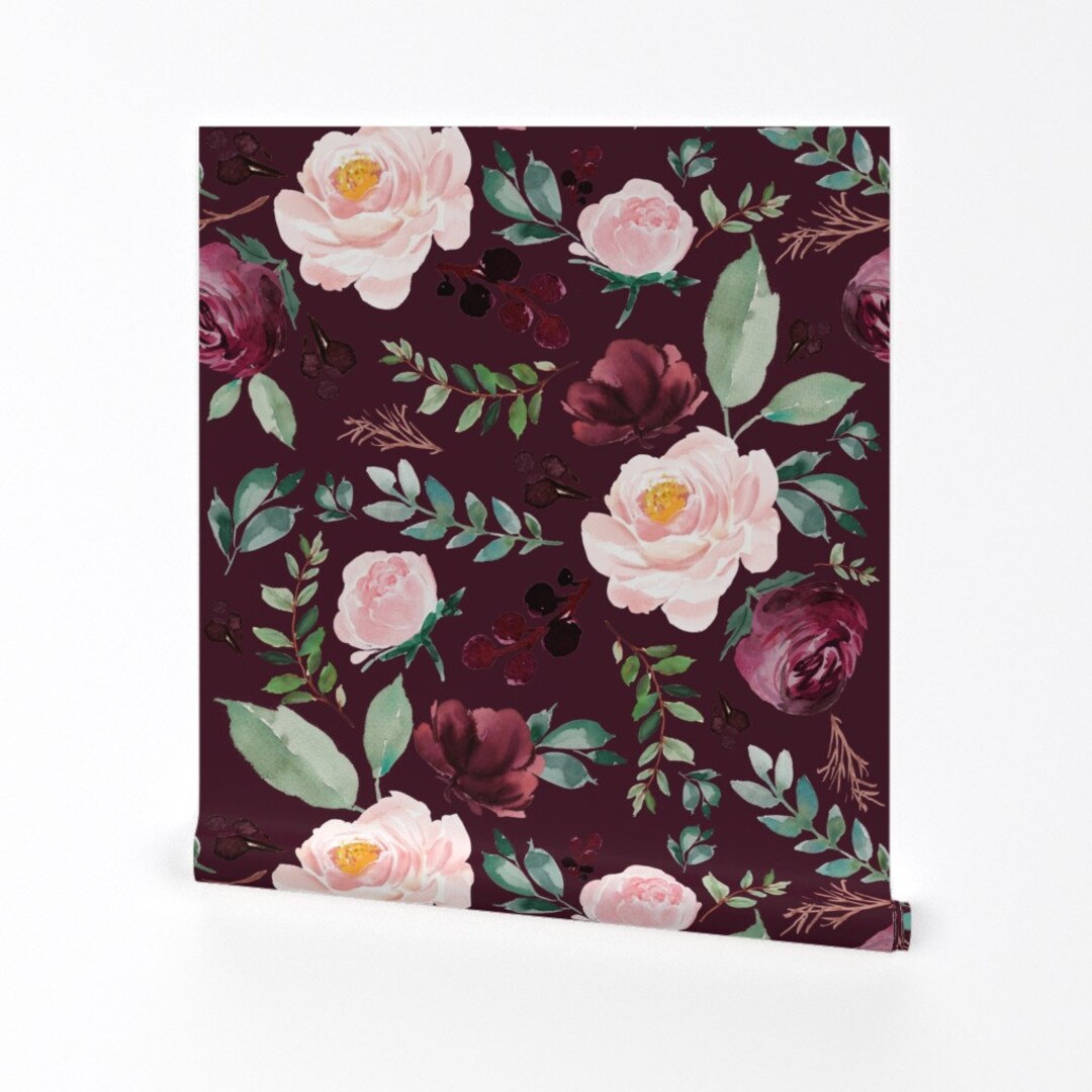 Wine Floral Wallpaper Wild at Heart Florals by Shopcabin Crimson ...