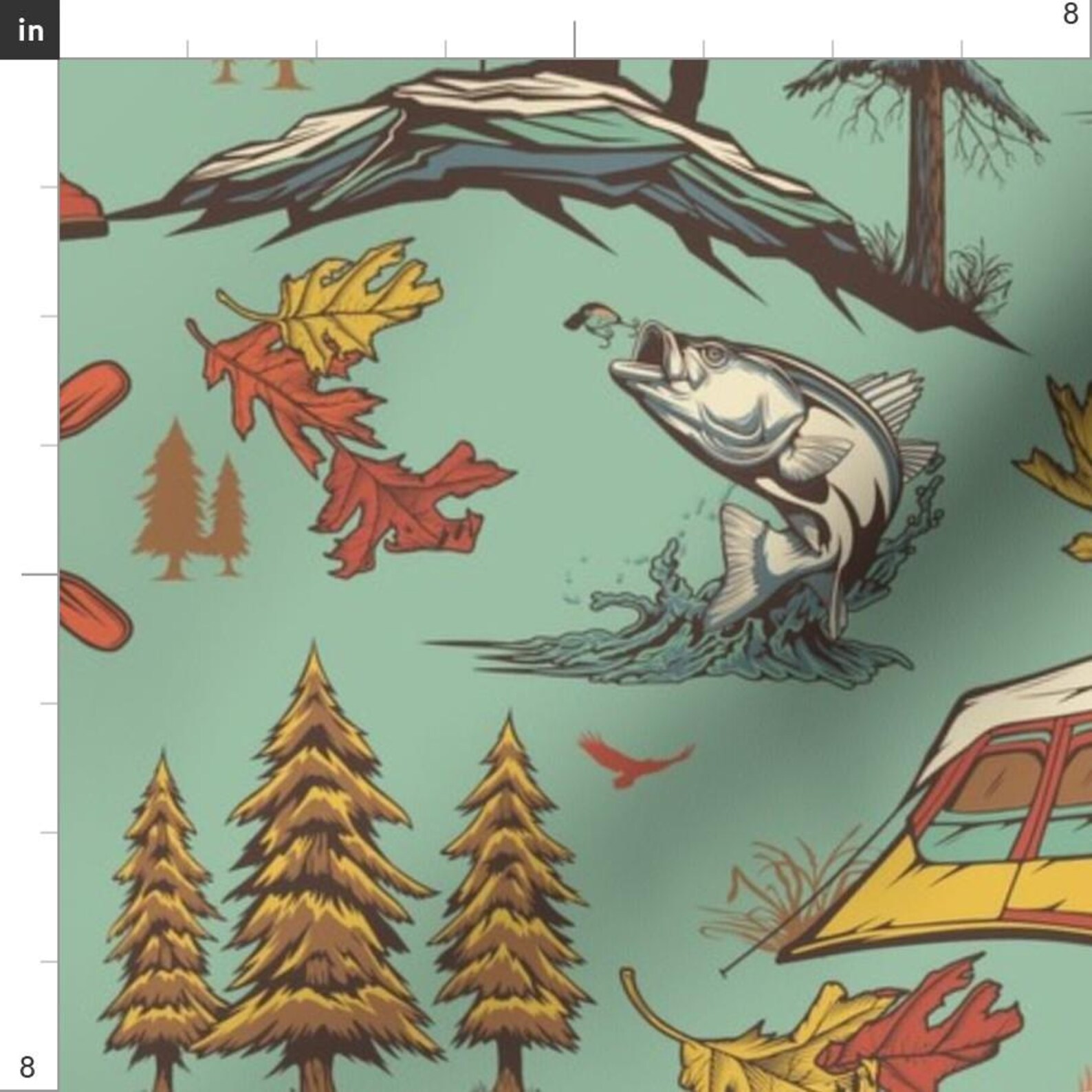 Camping Wilderness Sports Fabric - Hiking and Fishing Adventure by Joel ...