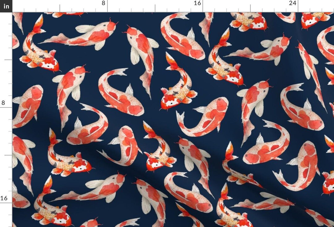 Japanese Koi Apparel Fabric - Koi Fish on Blue by Utart - Orange Blue ...