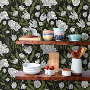 Boho Wallpaper Calanthia Green by Scarlet_soleil Floral Botanical ...