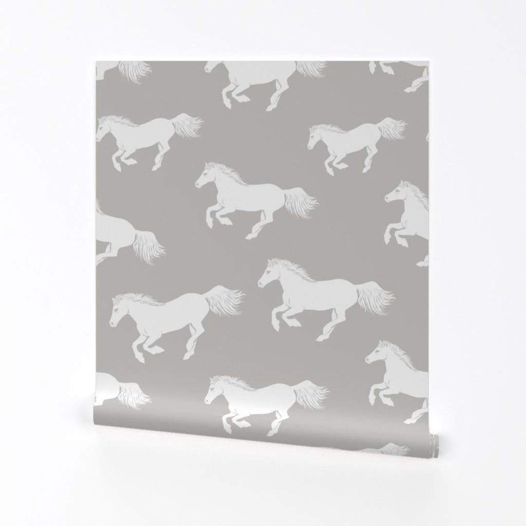 Horse Wallpaper - Pony Stampede in Smoke by Thistleandfox - Horse Gray ...