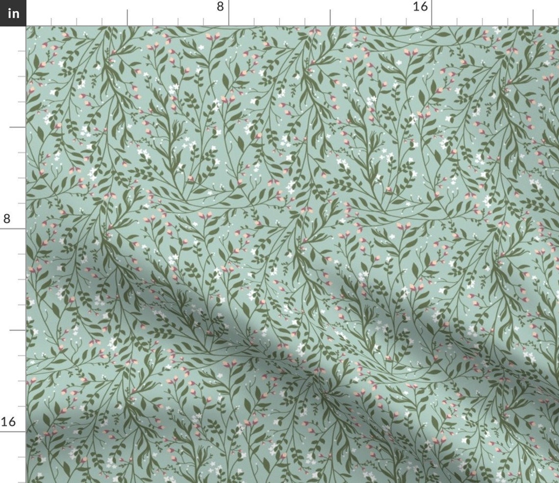 Floral Fabric Regency Floral in Dark Green Snow Flowers by - Etsy
