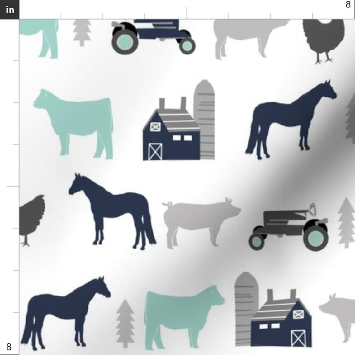 Farm Fabric - Farm Fabric Nursery Decor Tractors Animals Farming Blue ...