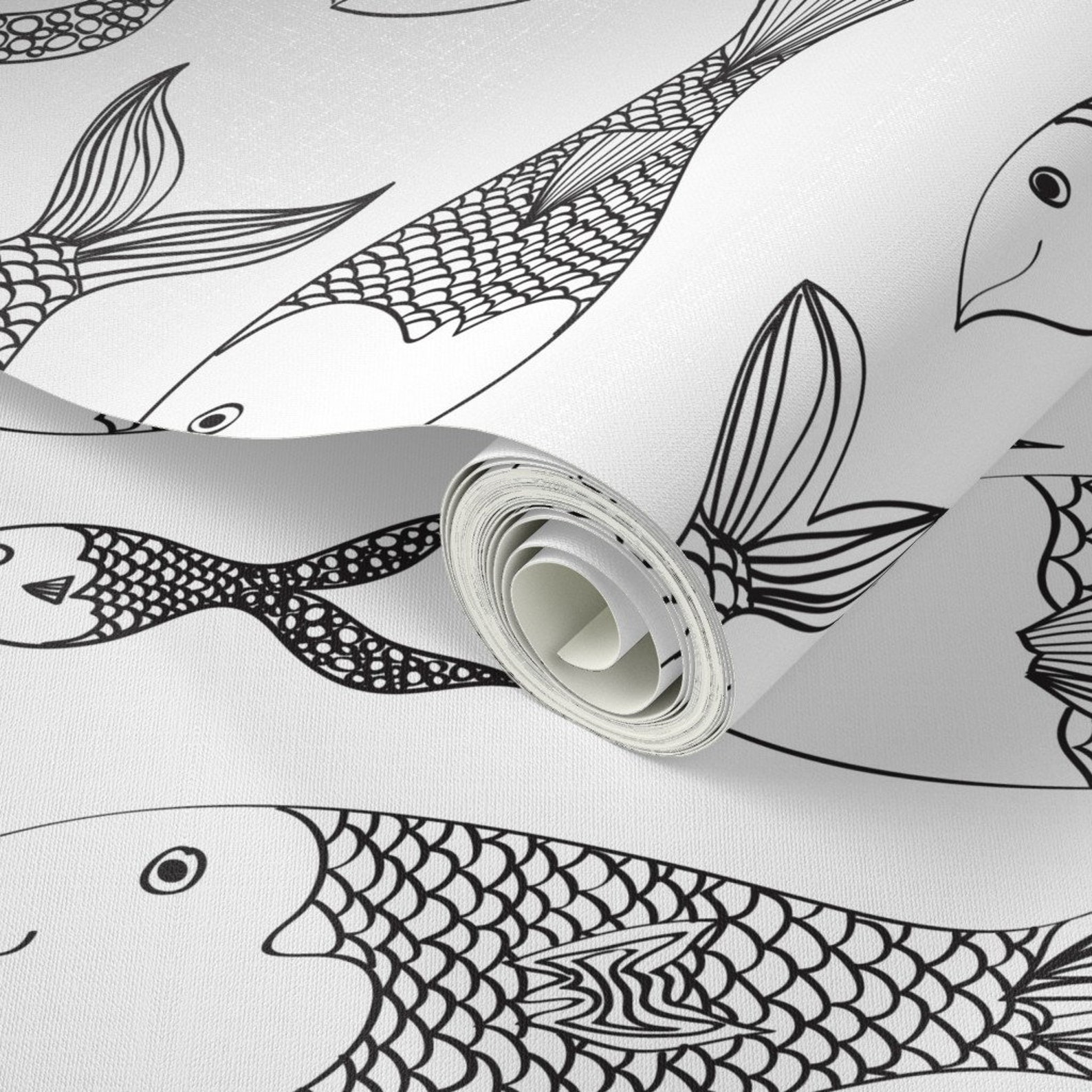 Doodle Fish Wallpaper doodle Fish in Black and White by - Etsy