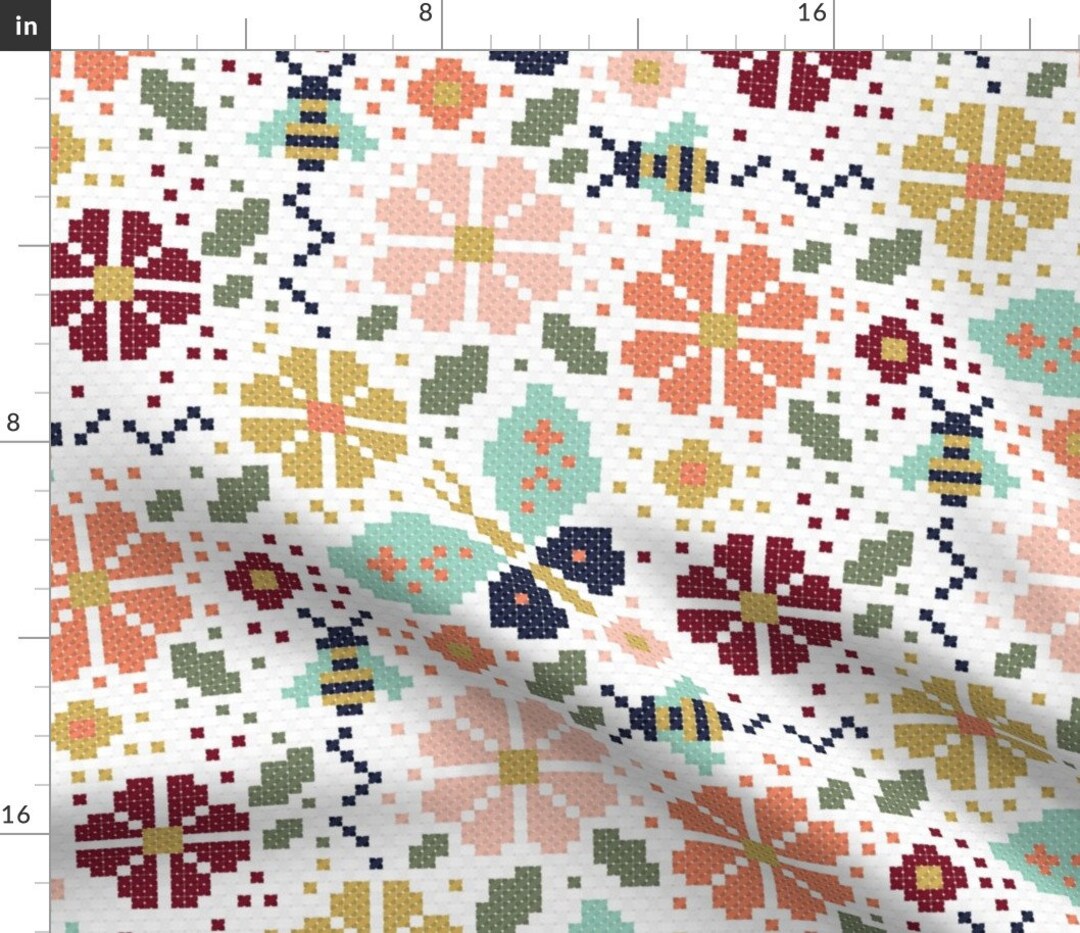 Woodland Butterflies Fabric Buzzy Bees Cross Stitch by ...