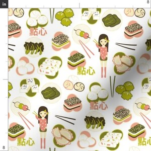 Green Pink Dim Sum Fabric Dim Sum by Ravynka Chinese Food - Etsy