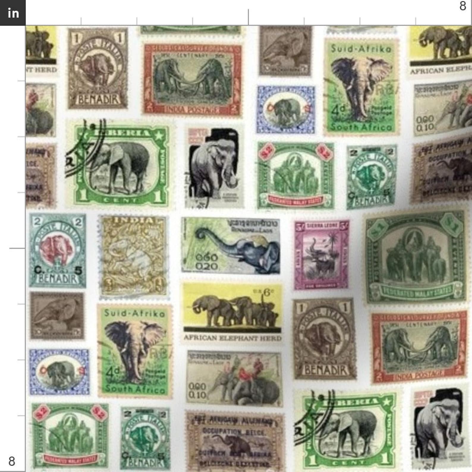 Elephant Stamp Collection Fabric Elephant Postage Stamps - Etsy