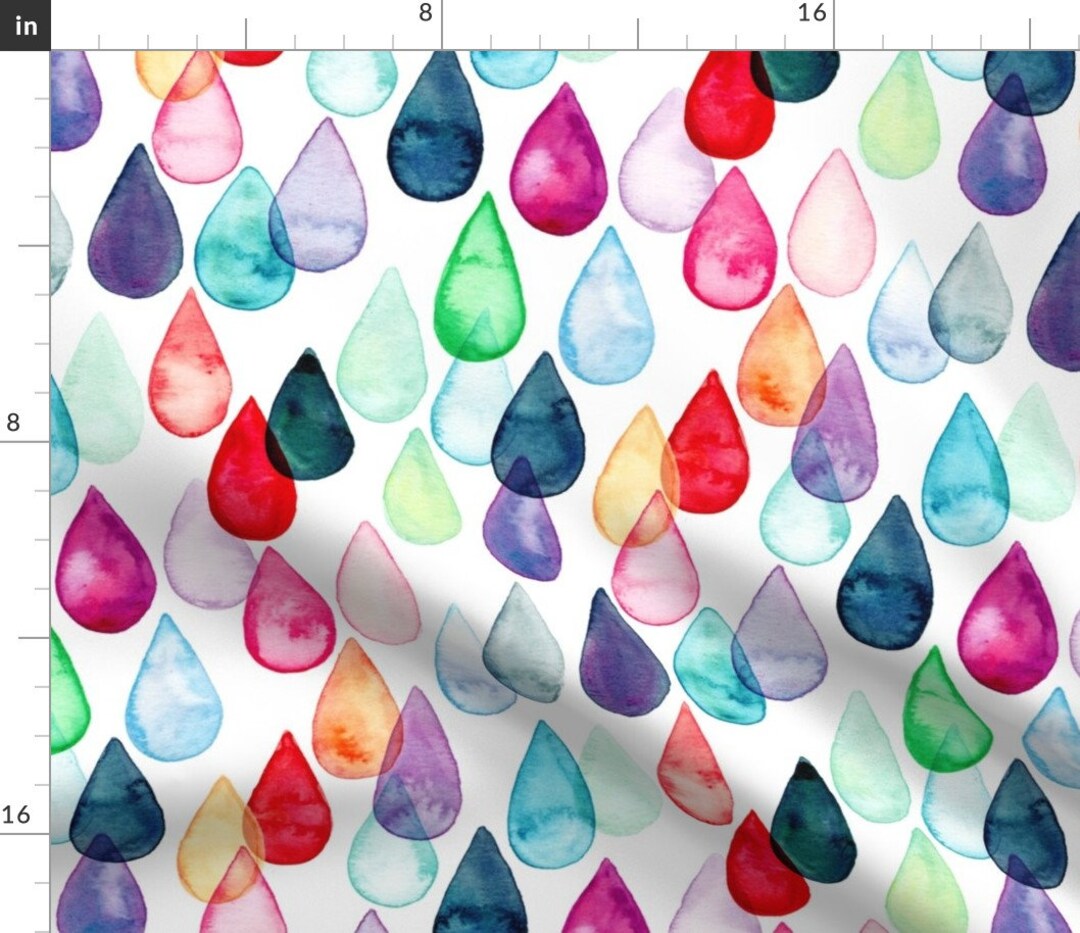 Raindrops Fabric Watercolour Rainbow Drops by Tangerine-tane Weather ...