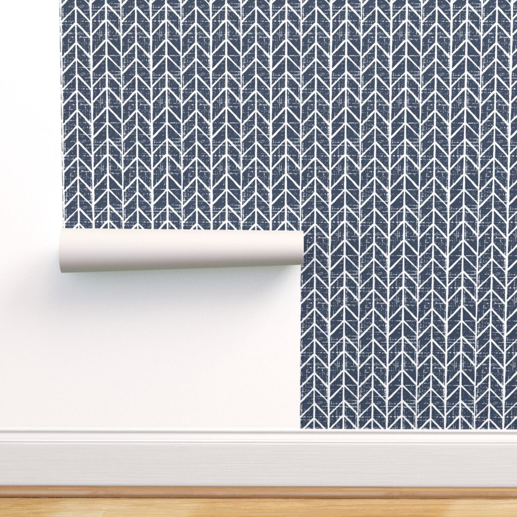Navy Chevron Wallpaper Navy Blue Chevron by Color Amazing - Etsy