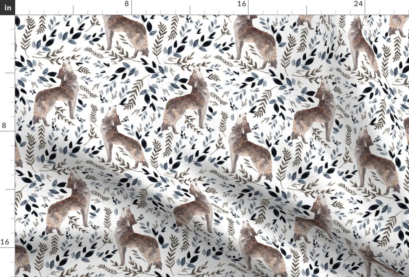 Wolf Fabric - October in the Wild / Wolf / Foliage / White by Shopcabin ...