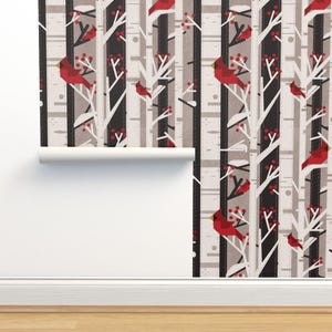 Red Cardinals Removable Peel and Stick Wallpaper - Winter Woodland ...