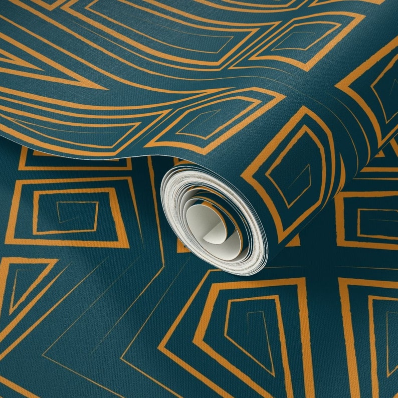 Tribal Wallpaper Five Tribes by Freethebold Teal Yellow - Etsy
