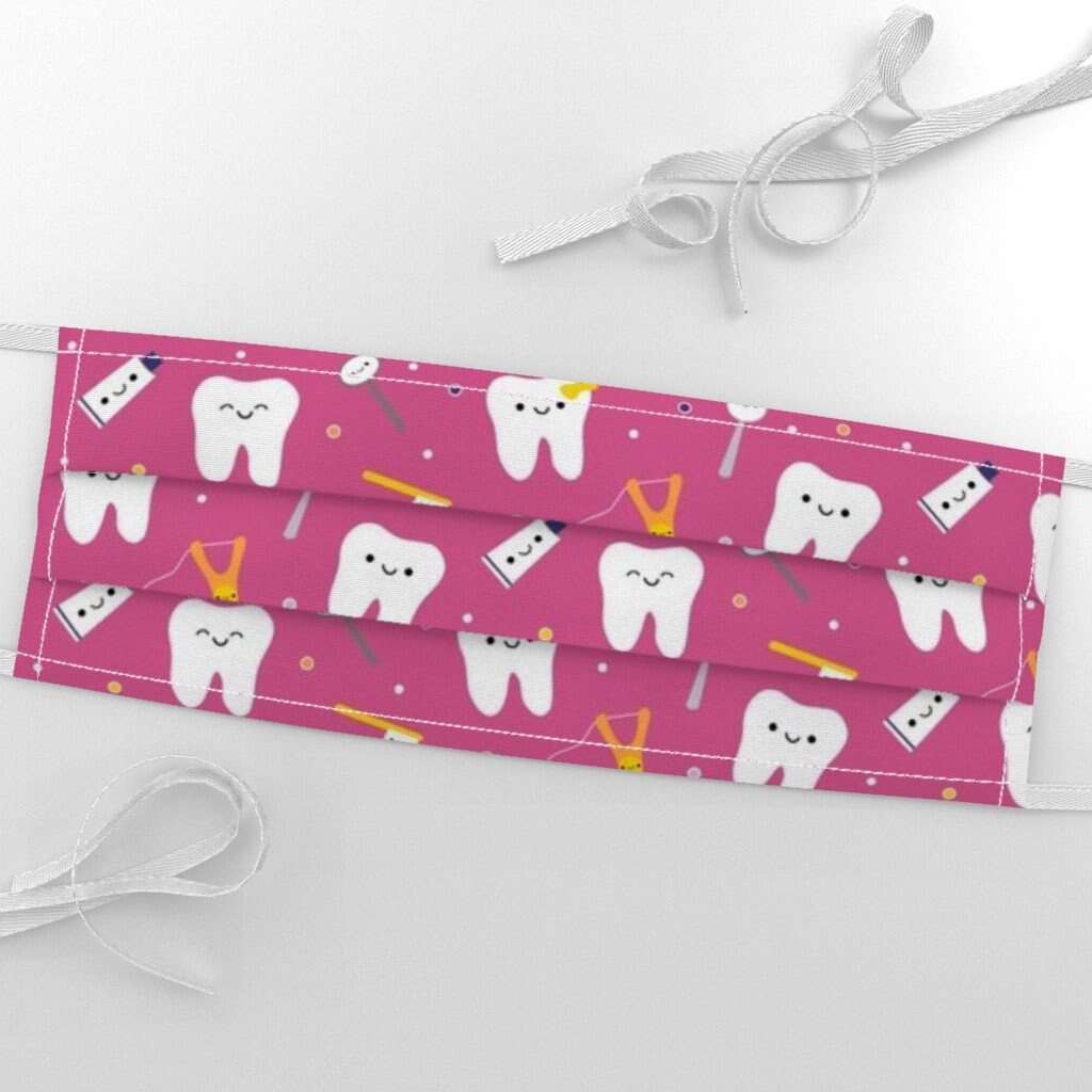Tooth Fabric Happy Teeth Friends Dark Pink by Clayvision | Etsy