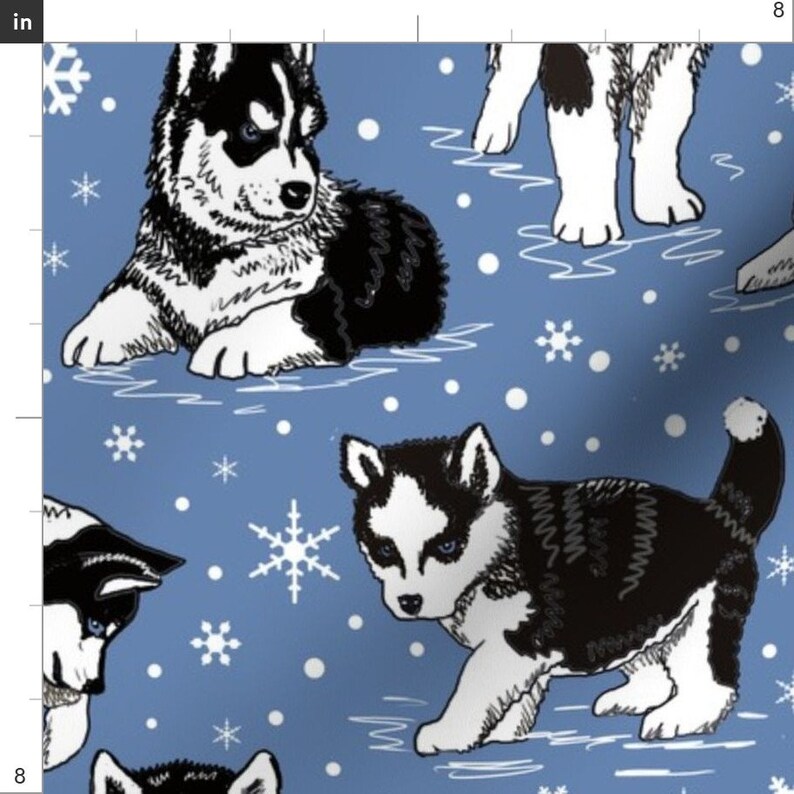 Blue Snowy Huskies Leroyj Fabric Husky Puppies and - Etsy