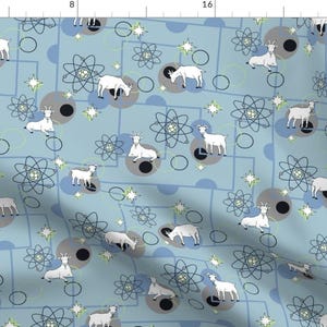 Atomic Goat Fabric - Atomic Goats Blue by Sufficiency - Blue Geeky Goat ...