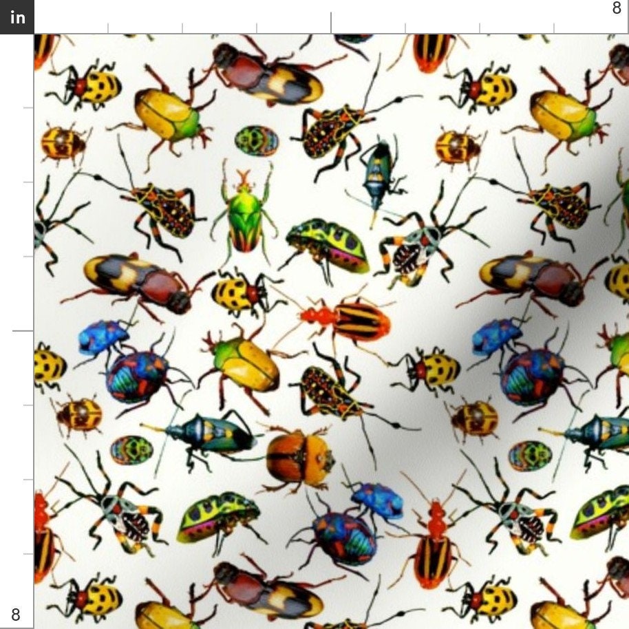 Beetles Fabric Beetles on White by Whimzwhirled Beetles - Etsy