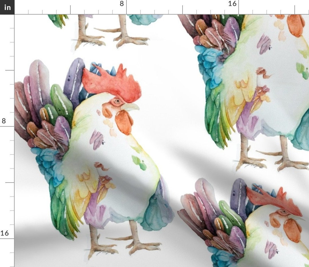 Multicolor Fabric Colorful Rooster by Jaeger Chicken Rooster Farm Life ...