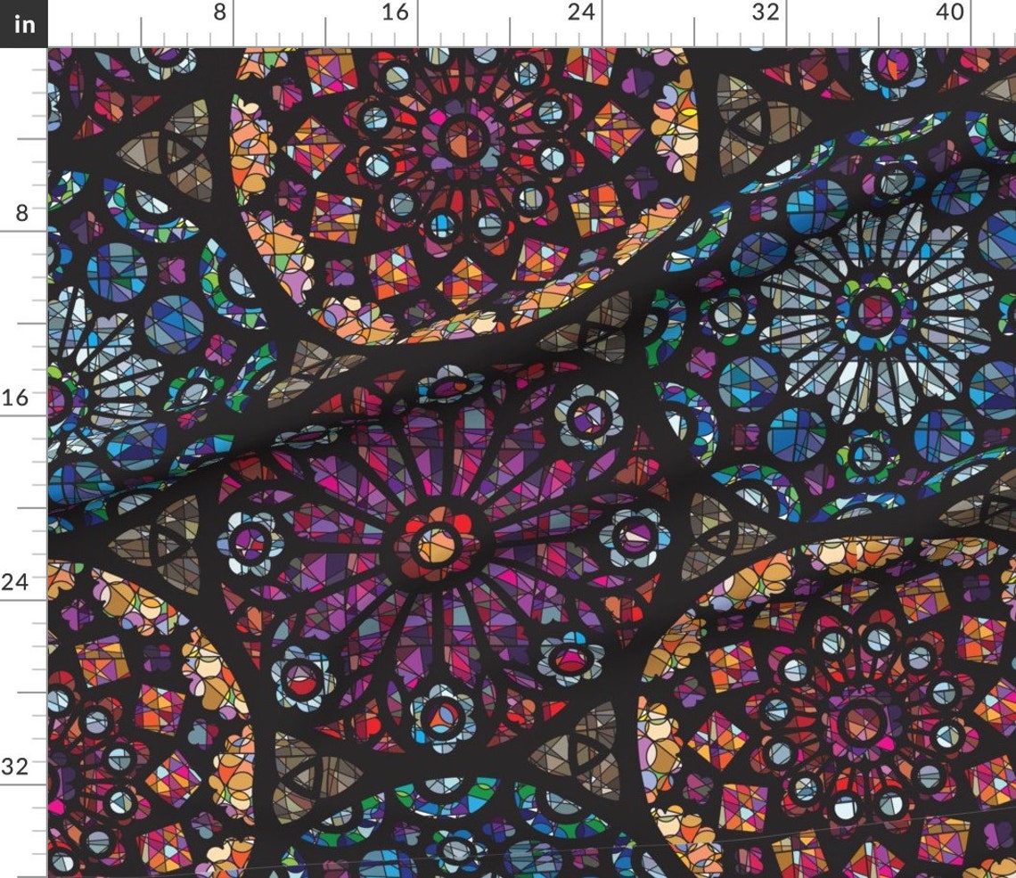 Colorful Stained Glass Fabric Stained Glass Rose large - Etsy