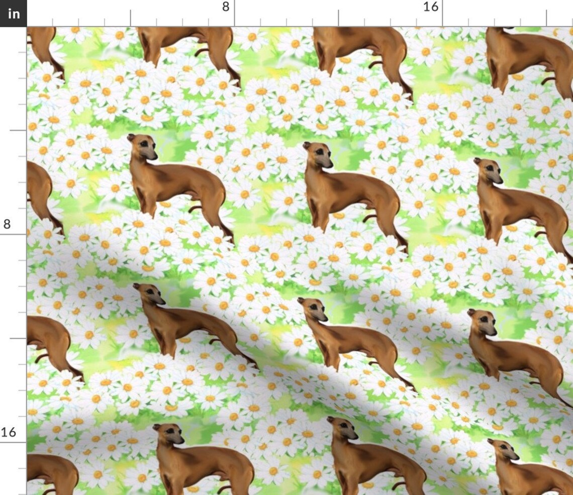 Greyhound Fabric Italian Greyhound and Daisies Fabric by - Etsy