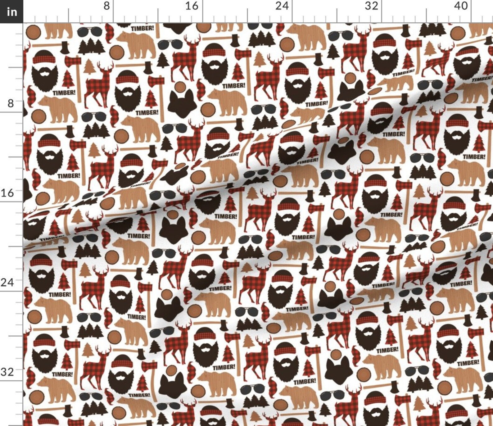 Lumberjack Fabric Lumberjack Mountain by Jannasalak Red - Etsy