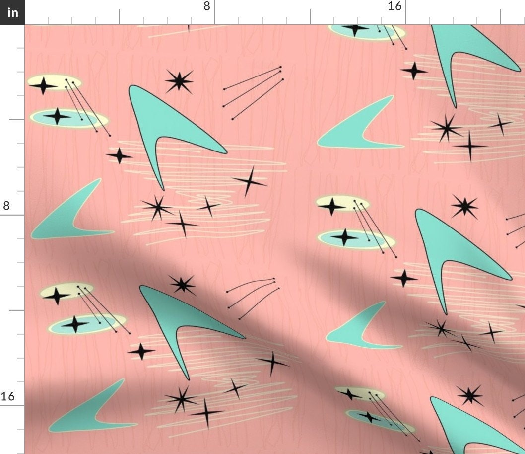 Mid Century Fabric Atomic Boomerang Starburst Pale Pink by | Etsy