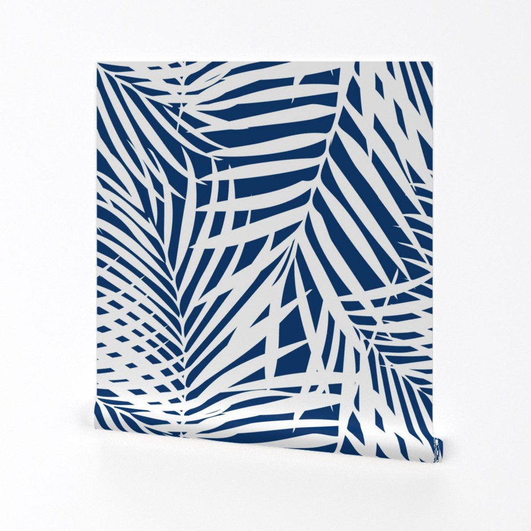 Fronds Wallpaper Fronds White on Navy by Danika Herrick Palms Navy ...