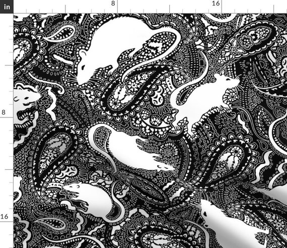 Rat Fabric Paisley Large White Black Year of the Rat Pet | Etsy