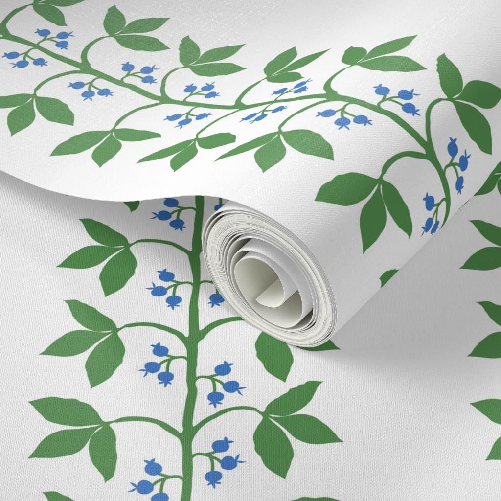 Vine Wallpaper - Custom Berry Vine Stripe by Danika Herrick - Blue ...