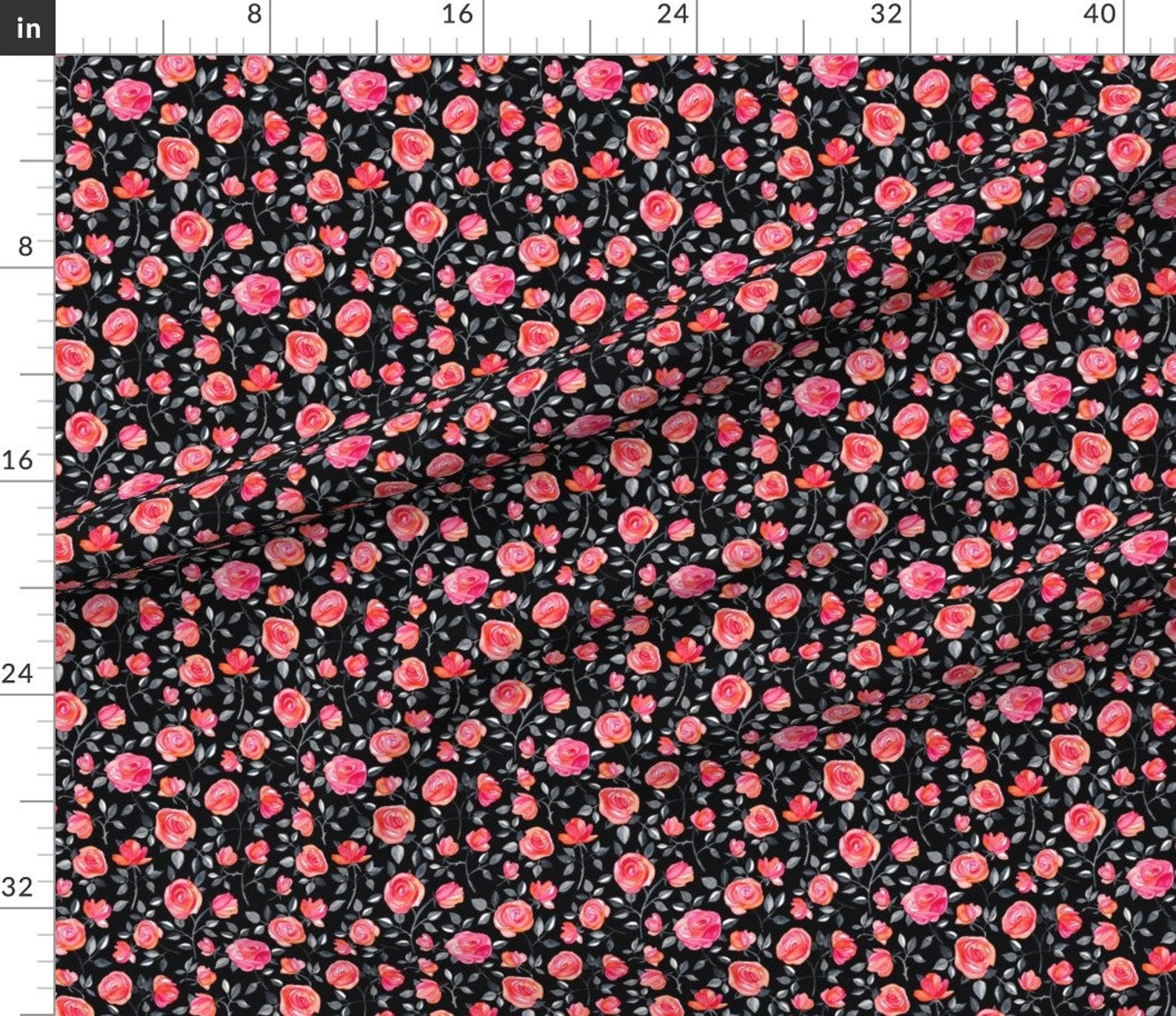 Roses Fabric Roses on Black A Watercolor Floral Pattern - Etsy