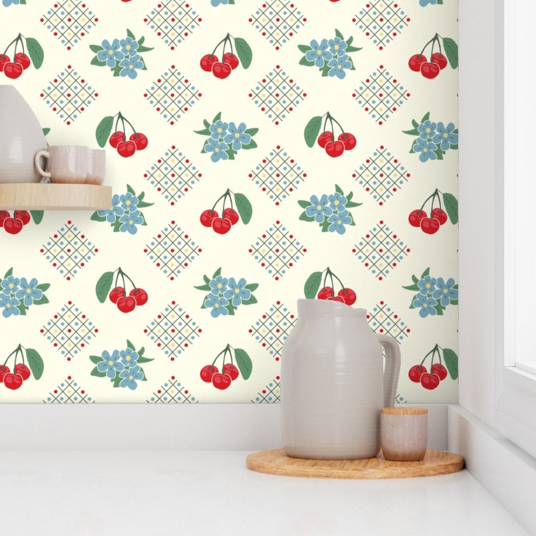 Retro Kitchen Wallpaper - Kitchen Cherry Large Print by Lioriel- Floral ...