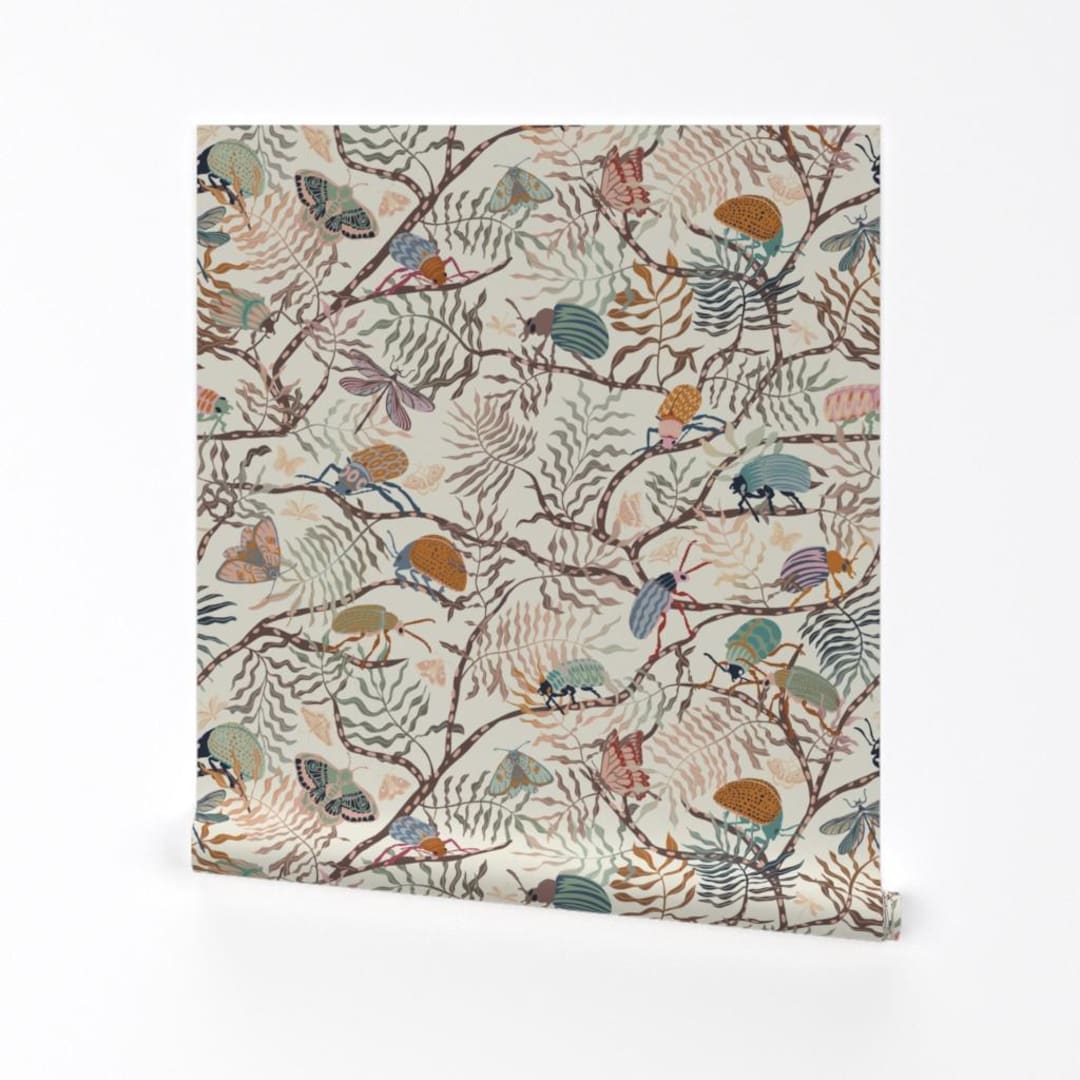 Neutral Bugs Removable Peel and Stick Wallpaper - Botanical Woodland ...