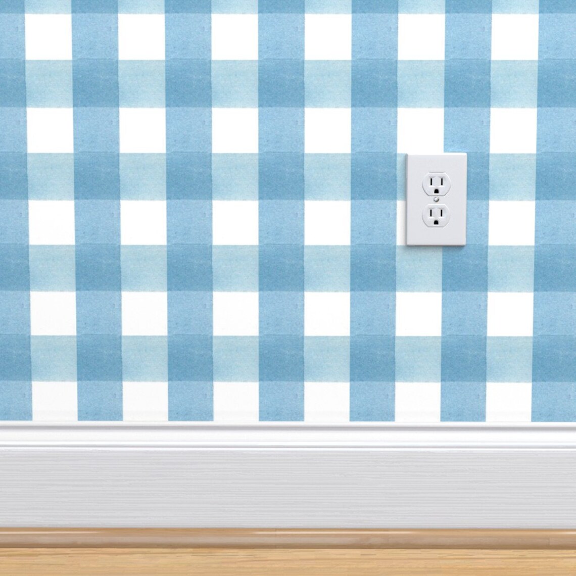 Gingham Wallpaper Watercolor Blue Gingham by Charlottes | Etsy