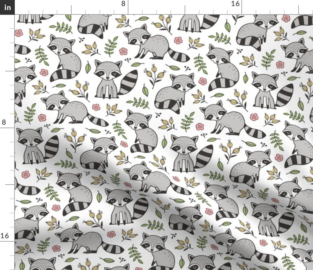 Raccoon Fabric Raccoon Leaves Flowers by Caja Design Raccoon Baby ...