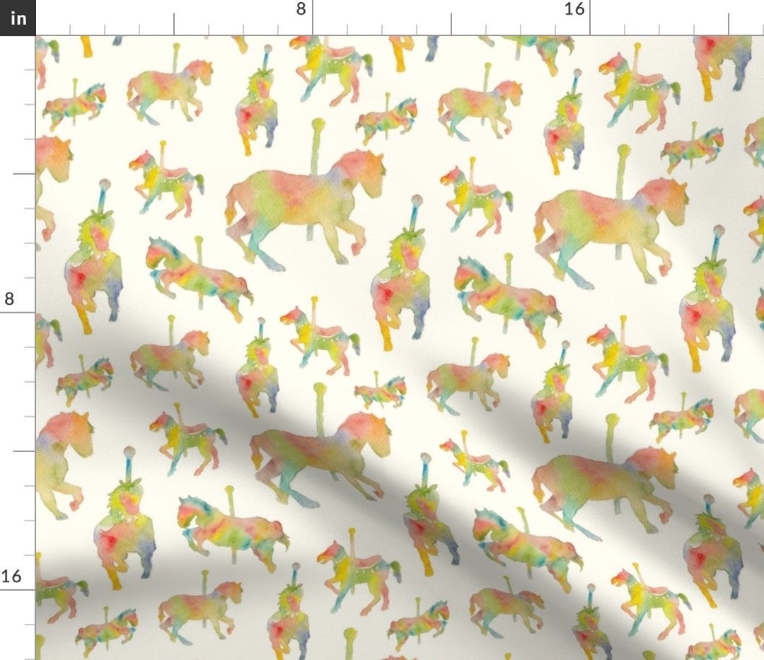 Watercolor Carousel Fabric the Carousel by Momshoo Rainbow - Etsy
