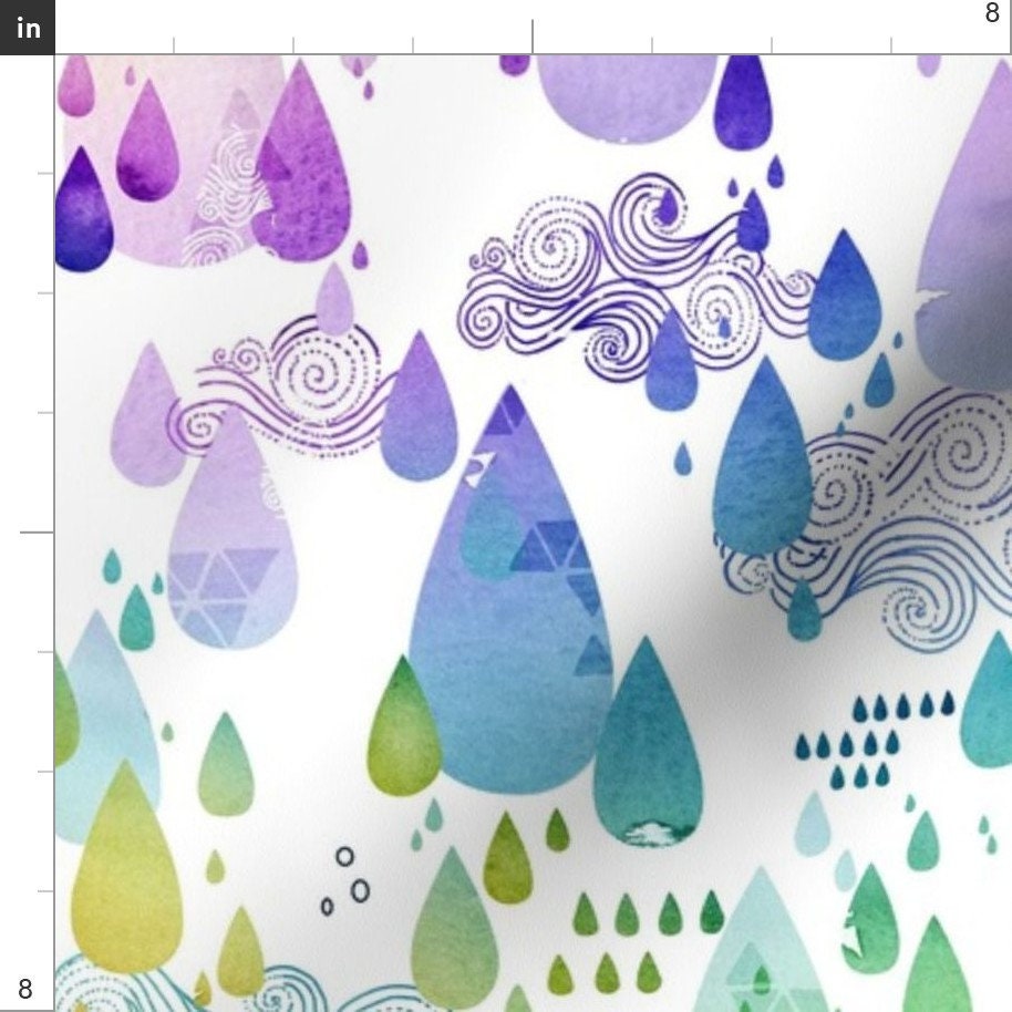 Rainbow Raindrops Abstract April Showers Adenaj Fabric - Etsy