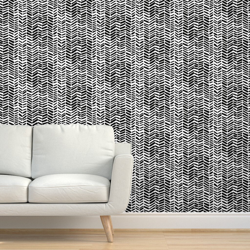 Black Boho Chevron Wallpaper Impression White/black by Leanne - Etsy