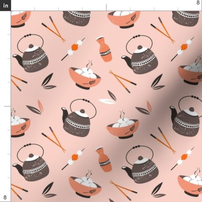 Dim Sum on Pink Fabric Dimsum Pattern by Whimsical Brush - Etsy