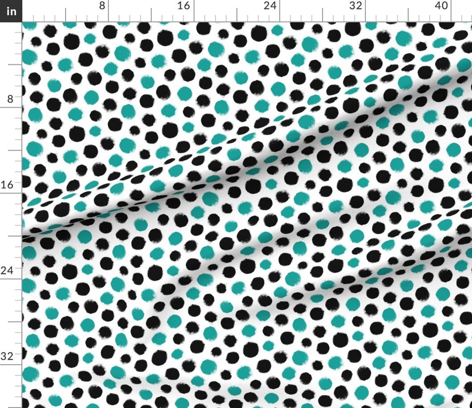 Black White Teal Dot Fabric Grunge Polka Dot in | Etsy