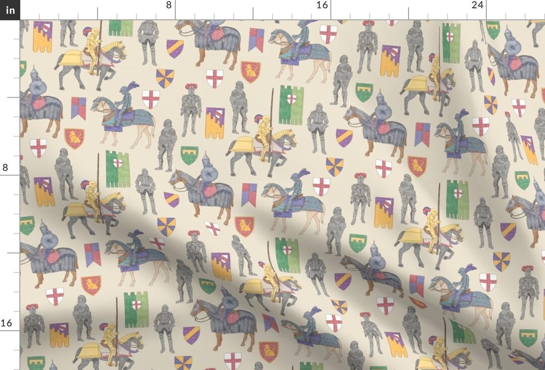 Medieval Knights Fabric - Watercolor Knights on Beige by Landpenguin ...