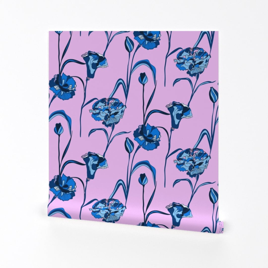 Mod Floral Stems Wallpaper Lavender Carnation by Nathalie_robbins ...