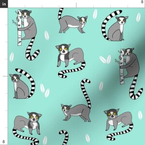 Lemur Fabric - Lemur Animal Nature Jungle Lemurs Aqua Blue by Andrea ...