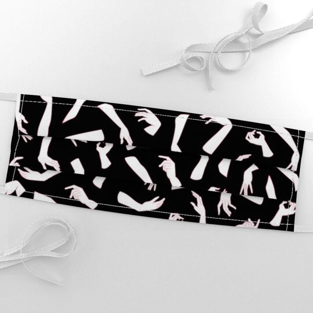 Hand Print Fabric Hand Print on Black by Dearchickie Hands | Etsy