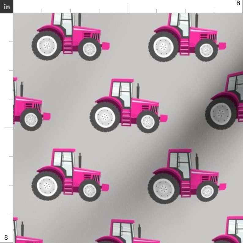 Pink Tractor Fabric Hot Pink Tractors on Light Grey by - Etsy