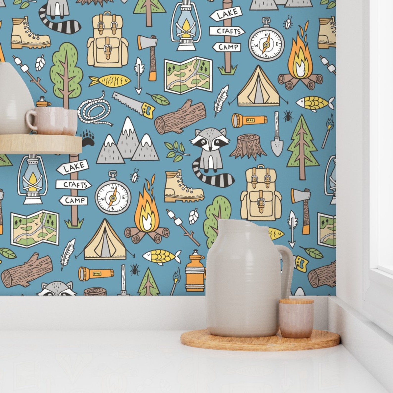 Camping Wallpaper Camping Woodland Doodle by Caja Design - Etsy
