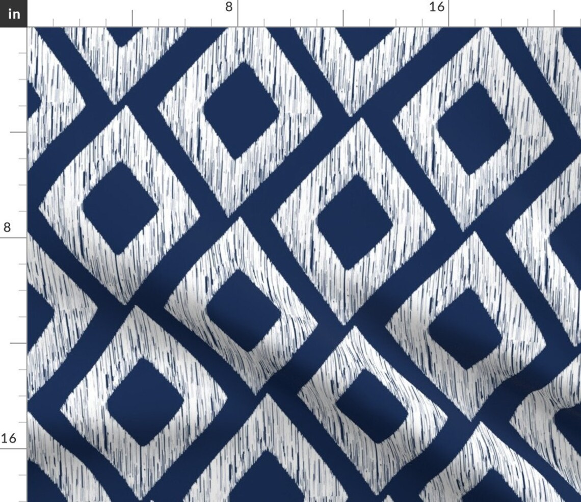 Navy and White Diamond Fabric Scribble Navy 01 by - Etsy