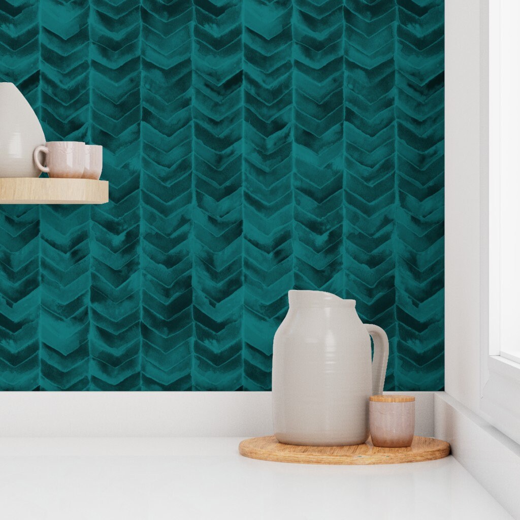 Chevron Wallpaper Teal on Black Chevron Teal by Liz Sawyer - Etsy