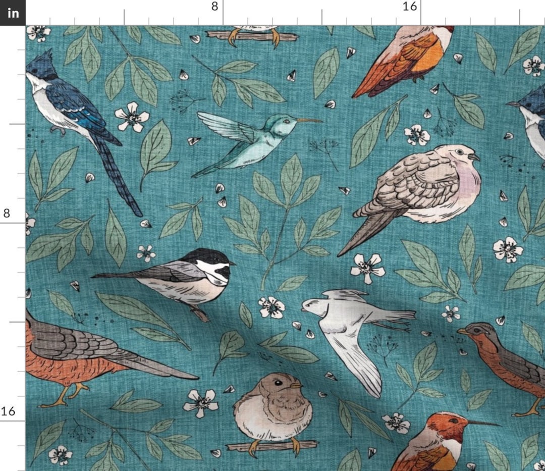 Songbirds Fabric Backyard Birds by Sugarpinedesign Chickadee Blue Jay ...